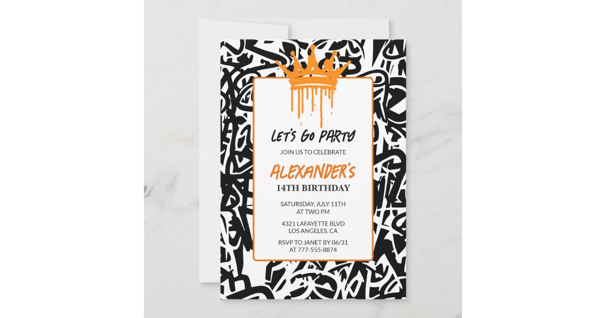 14th birthday invitation boy Party Graffiti Paint | Zazzle