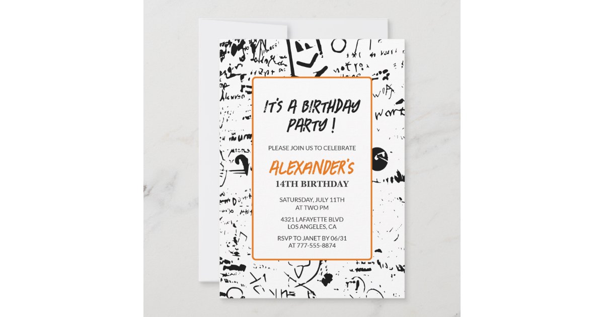 14th birthday invitations Boy Graffiti Party Paint | Zazzle
