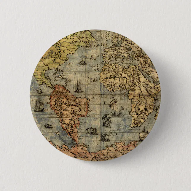 1565 Forlani AntiquevWorld Map Renaissance Button | Zazzle