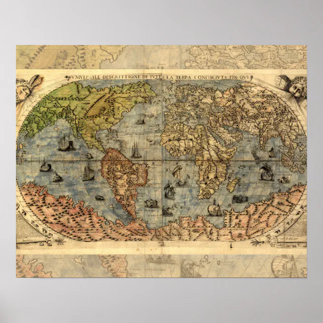 1565 Forlani AntiquevWorld Map Renaissance Poster | Zazzle