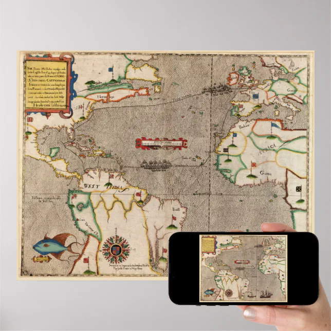 1589 Map Sir Francis Drake's West Indies Voyage Poster | Zazzle