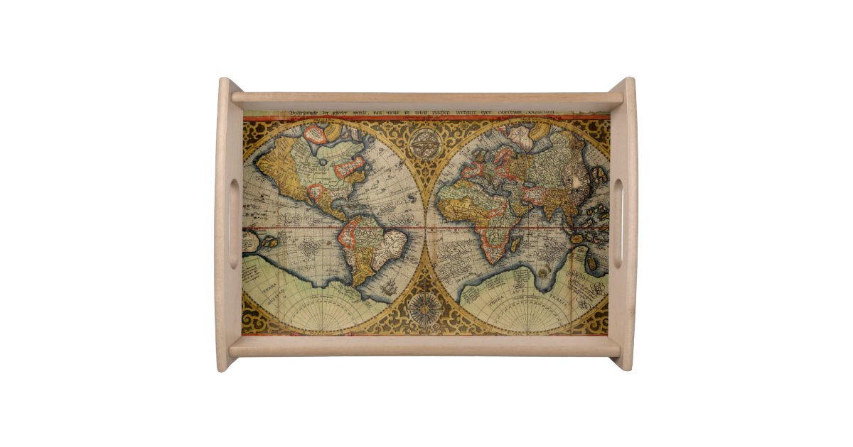 1590 world map serving tray | Zazzle