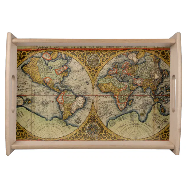 1590 world map serving tray | Zazzle