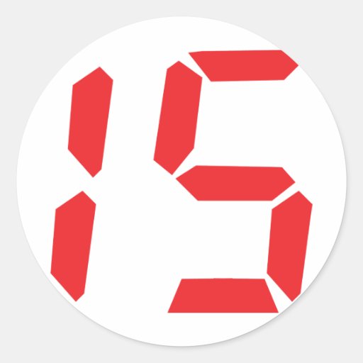 15 fifteen red alarm clock digital number round stickers | Zazzle