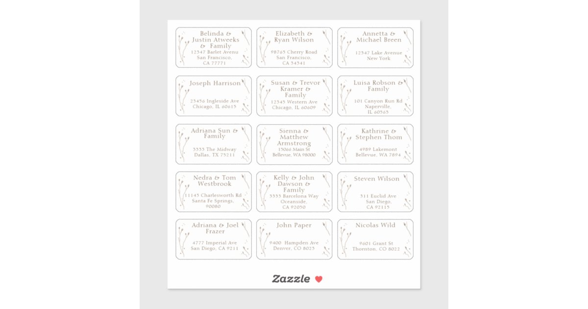 15 Individual Wedding Guest Name Address Sticker | Zazzle