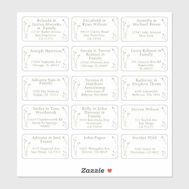 15 Individual Wedding Guest Name Address Sticker | Zazzle