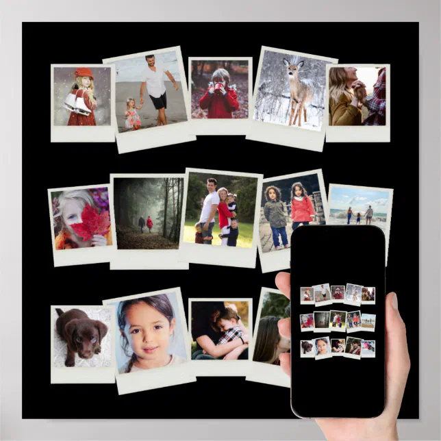 15 Instant Film Photos Photo Gift Collage Black Poster | Zazzle