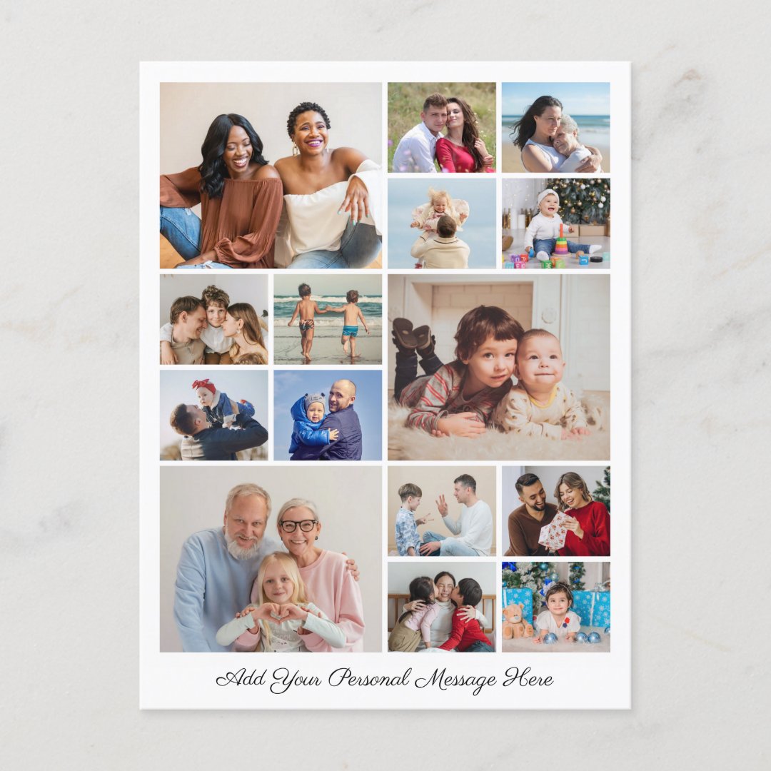 15 Photo Collage Add Your Own Greeting Postcard | Zazzle