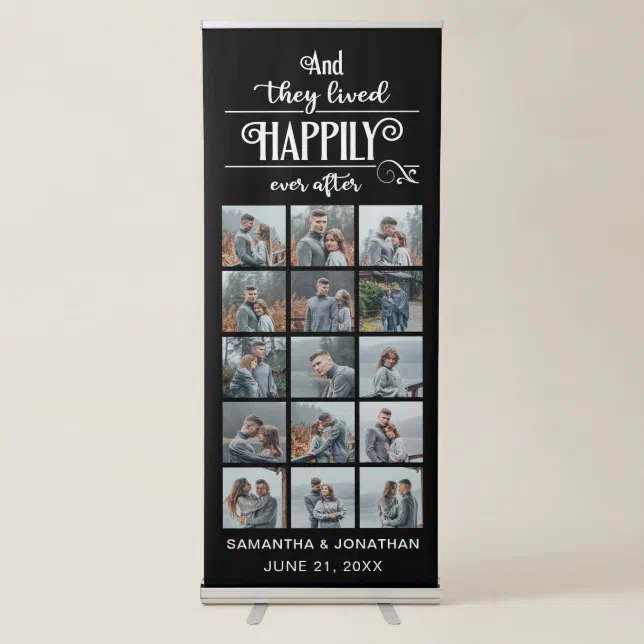 15 Photo Collage Couple Wedding Reception Retractable Banner | Zazzle