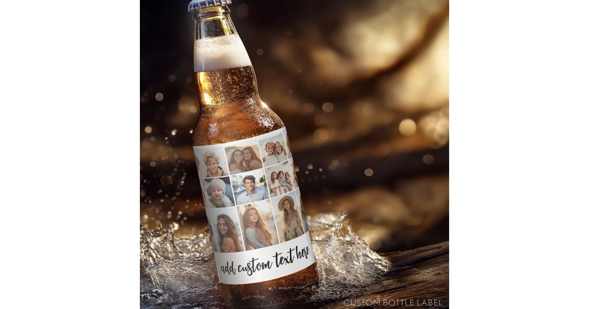 15 Photo Collage Grid - Script Text - black white Beer Bottle Label ...