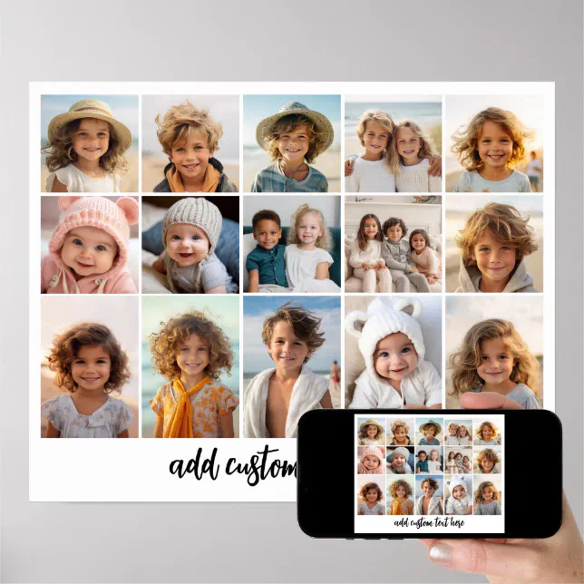 15 Photo Collage Grid - Script Text - black white Poster | Zazzle
