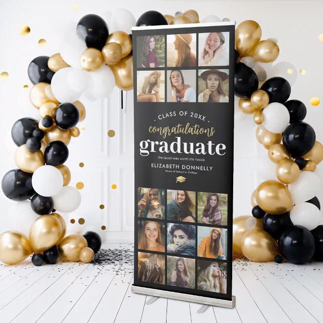 15 Photo Vertical Graduation Party Retractable Banner | Zazzle