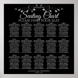 15 Table Elegant Black Wedding Seating Chart | Zazzle