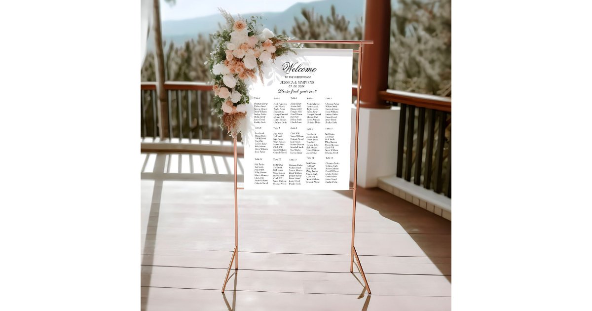 15 Table Elegant Modern wedding seating chart | Zazzle