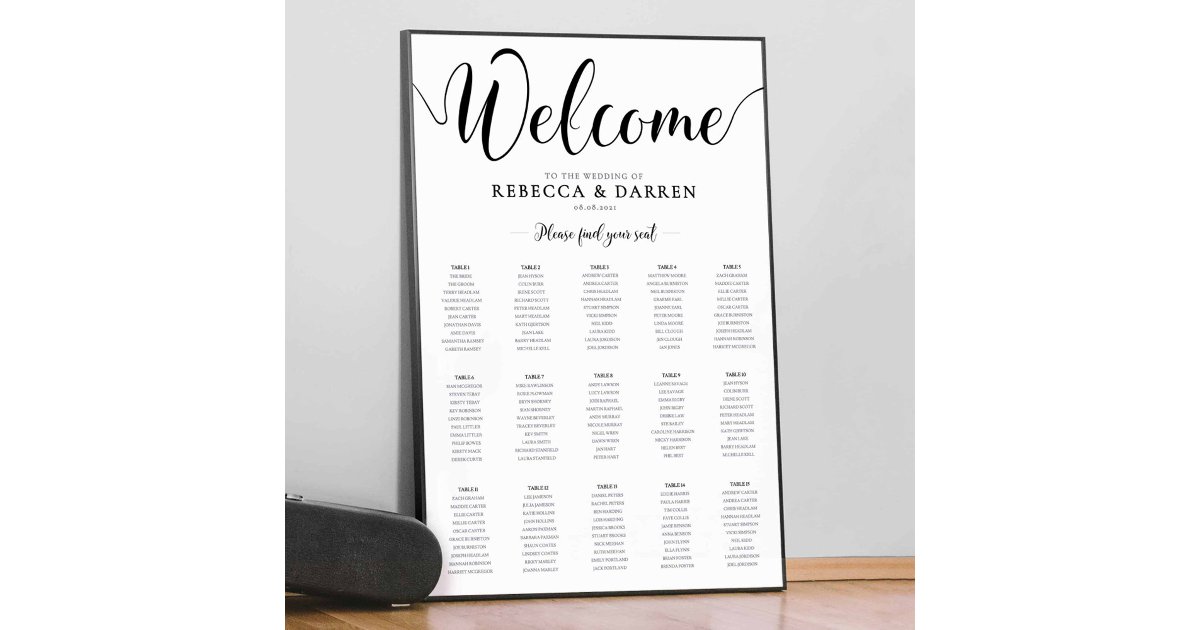 15 Table Wedding Seating chart | Zazzle