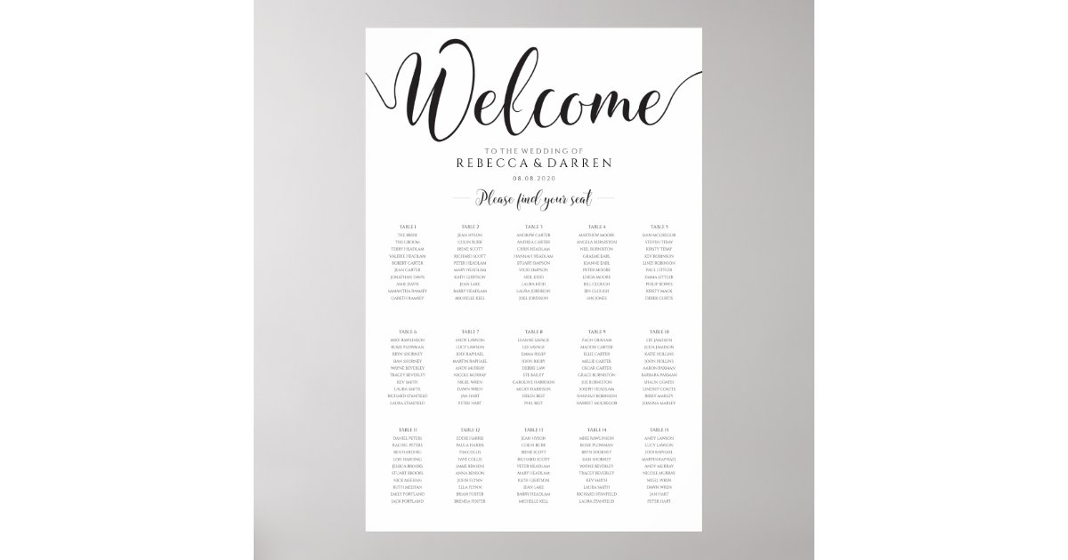 15 Table Wedding Seating chart | Zazzle