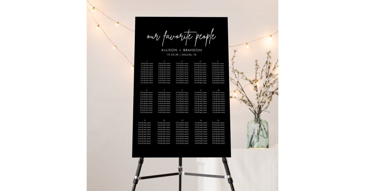 15 Tables Our Favorite People Black Seating Chart Foam Board | Zazzle