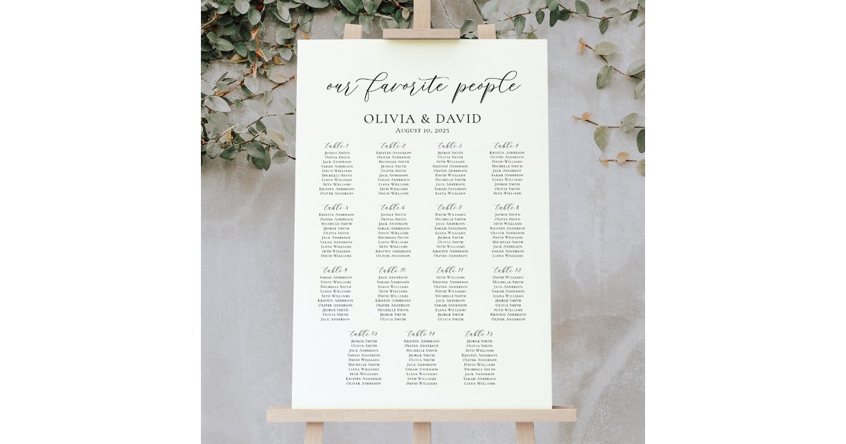 15 Tables Our Favorite People Seating Chart | Zazzle