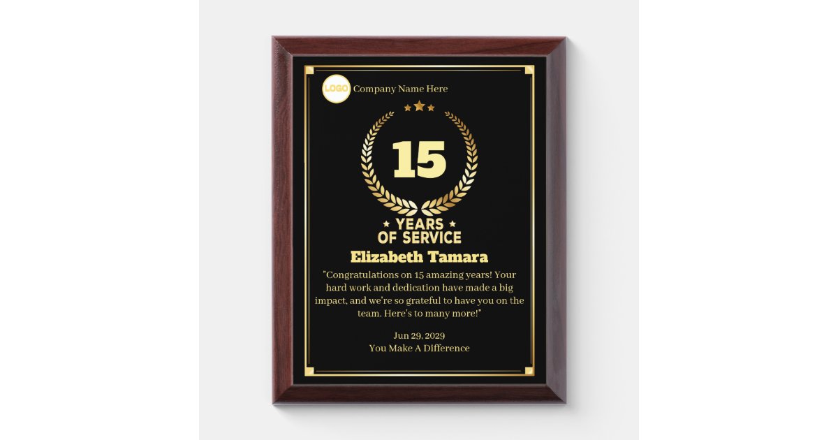 15 Years Employee Anniversary Appreciation Message Award Plaque | Zazzle