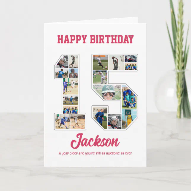 15th Birthday Anniversary Number 15 Photo Collage Card | Zazzle