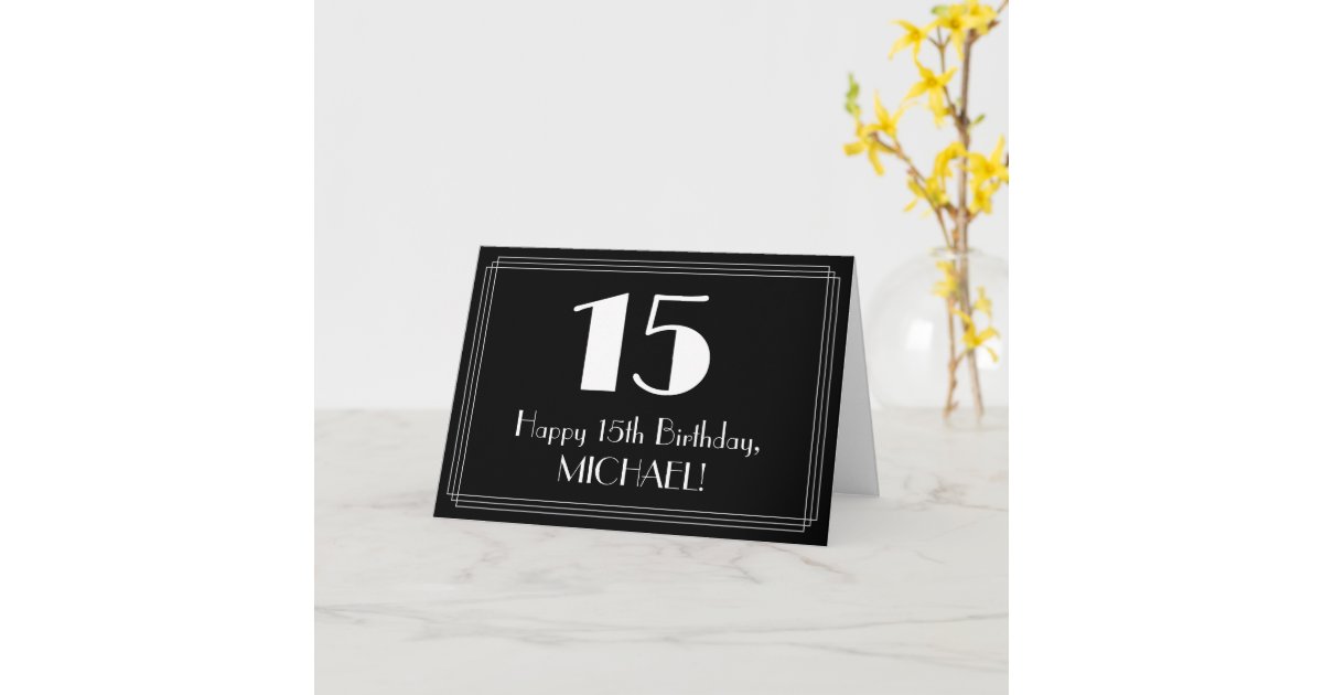 15th Birthday ~ Art Deco Inspired Look "15", Name Card | Zazzle