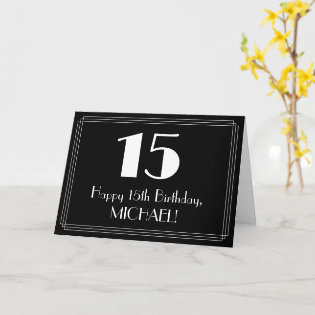 15th Birthday ~ Art Deco Inspired Look "15", Name Card | Zazzle