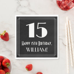 15th Birthday ~ Art Deco Inspired Look "15", Name Napkins | Zazzle