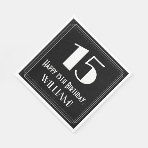 15th Birthday ~ Art Deco Inspired Look "15", Name Napkins | Zazzle