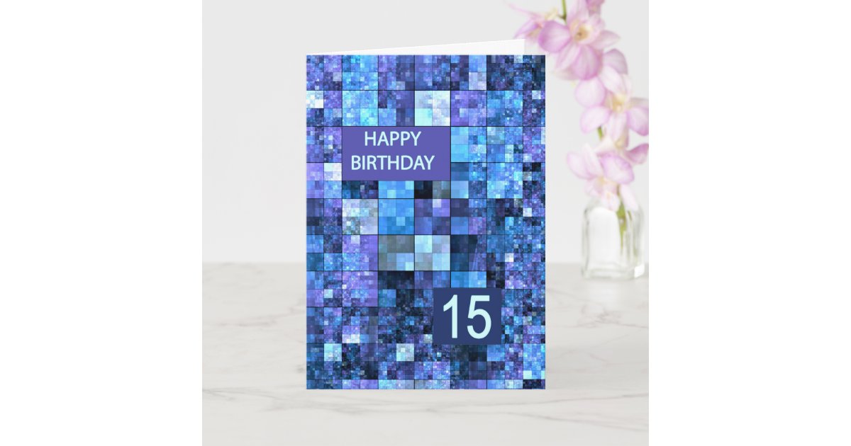 15th Birthday, Blue Squares, Card | Zazzle