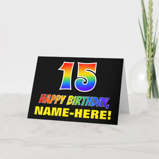 15th Birthday: Bold, Fun, Simple, Rainbow 15 Card | Zazzle
