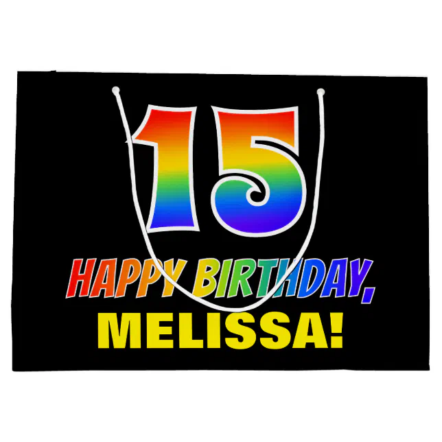 15th Birthday: Bold, Fun, Simple, Rainbow 15 Large Gift Bag | Zazzle