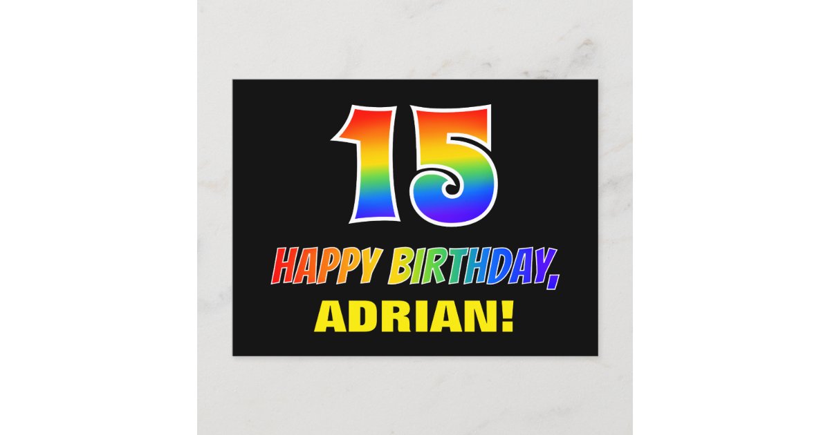 15th Birthday: Bold, Fun, Simple, Rainbow 15 Postcard | Zazzle