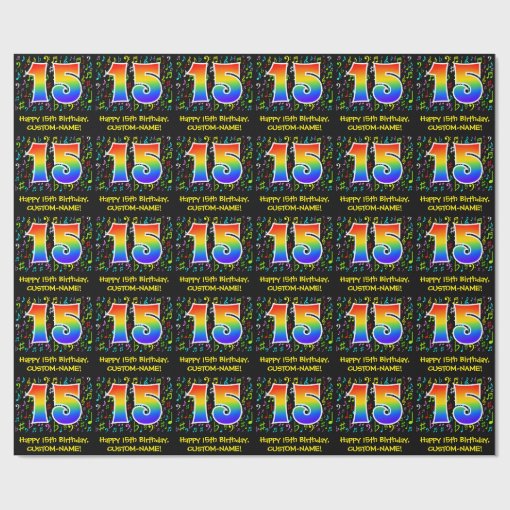15th Birthday: Colorful Music Symbols, Rainbow 15 Wrapping Paper | Zazzle