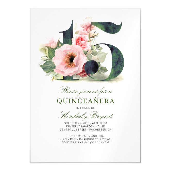 15th Birthday Floral Quinceanera Magnetic Invitation | Zazzle.com