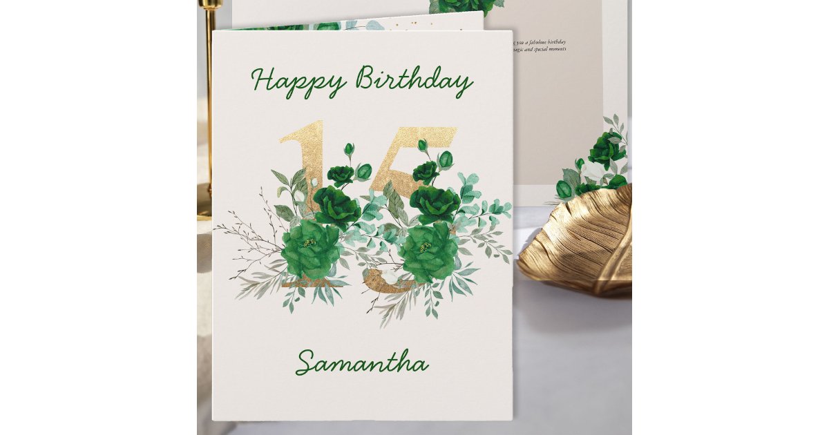 15th Birthday Gold Number 15 Floral Personalized Card | Zazzle