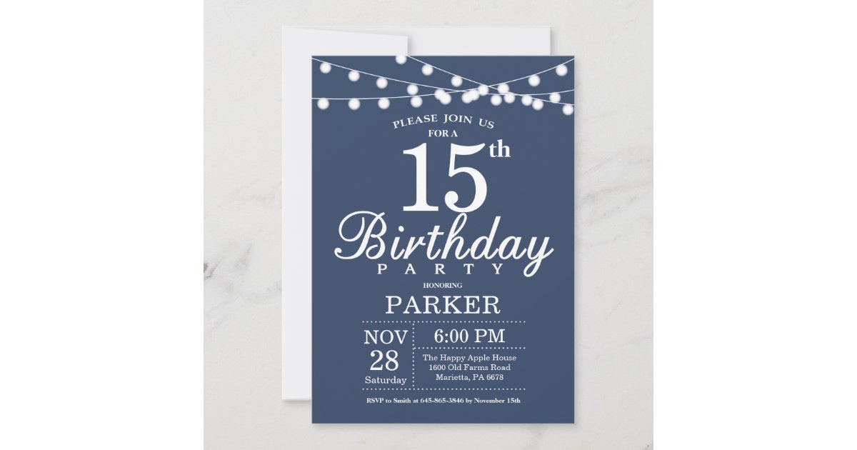 15th Birthday Invitation Blue | Zazzle