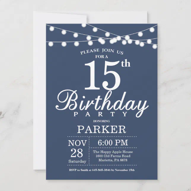 15th Birthday Invitation Blue | Zazzle