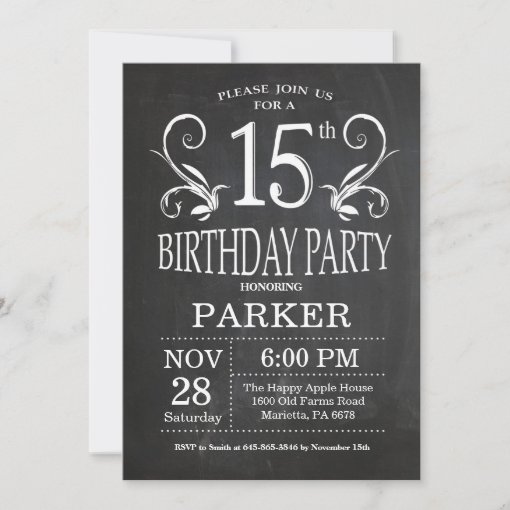 15th Birthday Invitation Chalkboard Floral | Zazzle