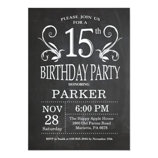 15th Birthday Invitation Chalkboard Floral | Zazzle.com