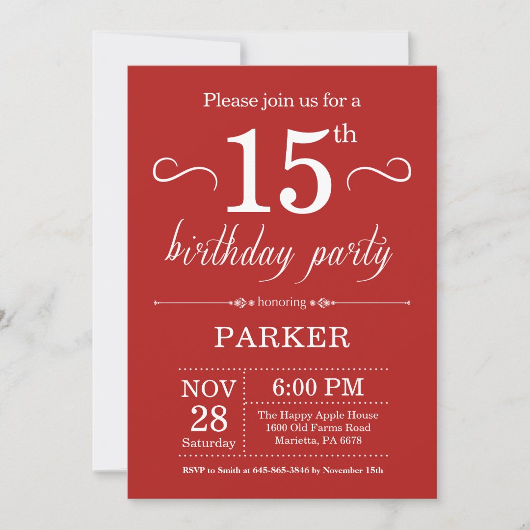 15th Birthday Invitation Red | Zazzle