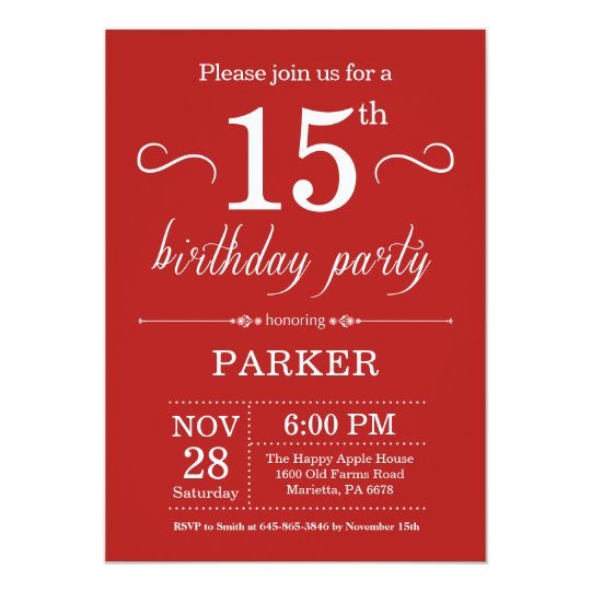 15th Birthday Invitation Red | Zazzle.com