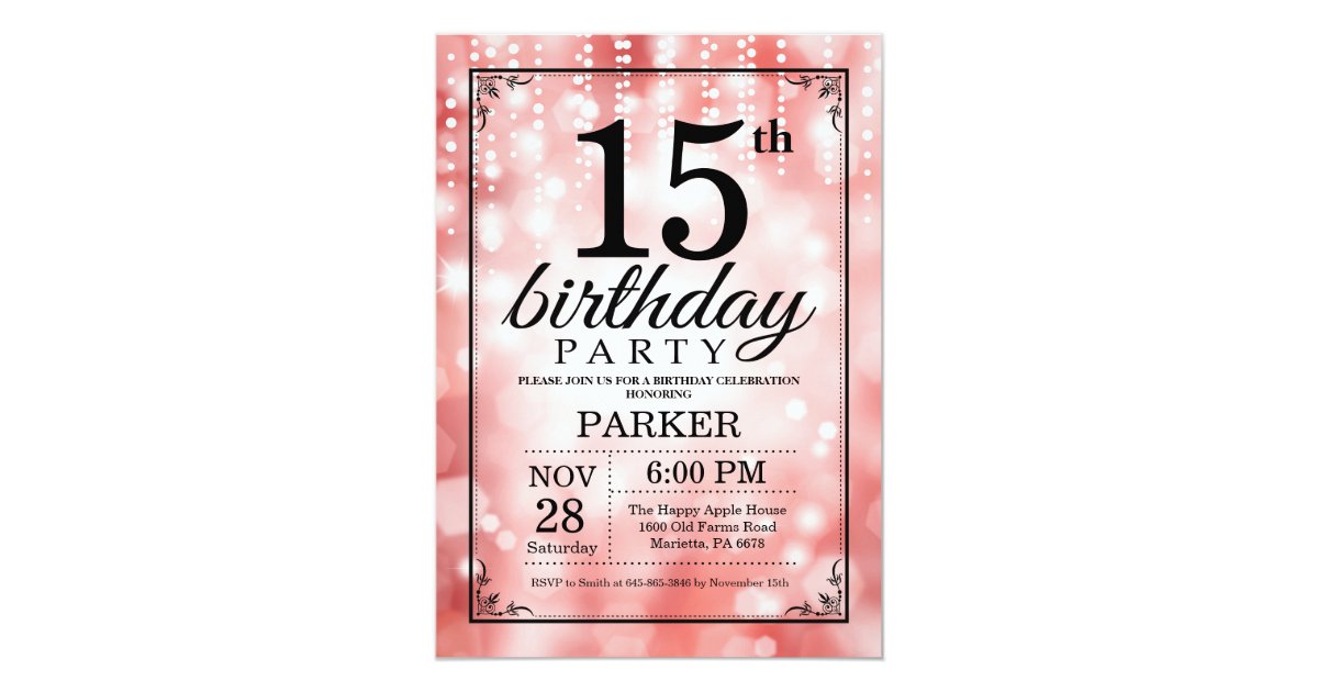 15th Birthday Invitation Red Glitter | Zazzle.com