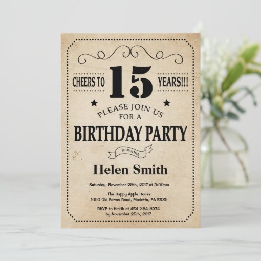 15th Birthday Invitation Rustic Vintage Retro | Zazzle