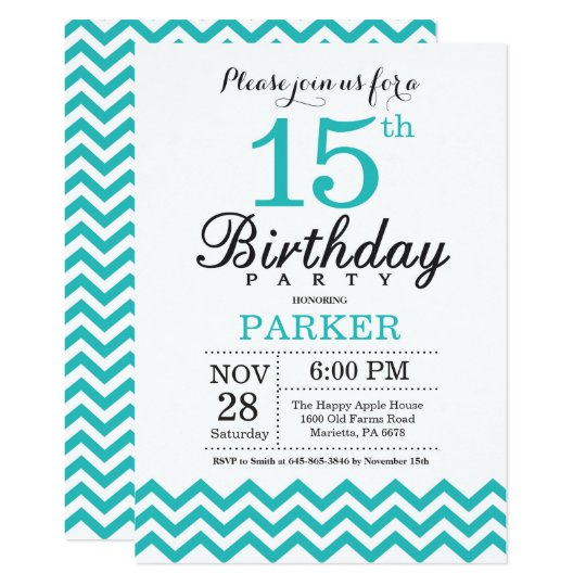 15th Birthday Invitation Teal Chevron | Zazzle.com