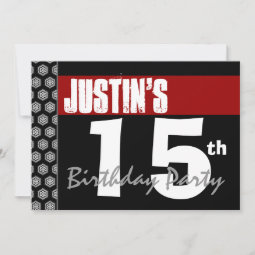15th Birthday Modern Red White Black Stars W768 Invitation | Zazzle