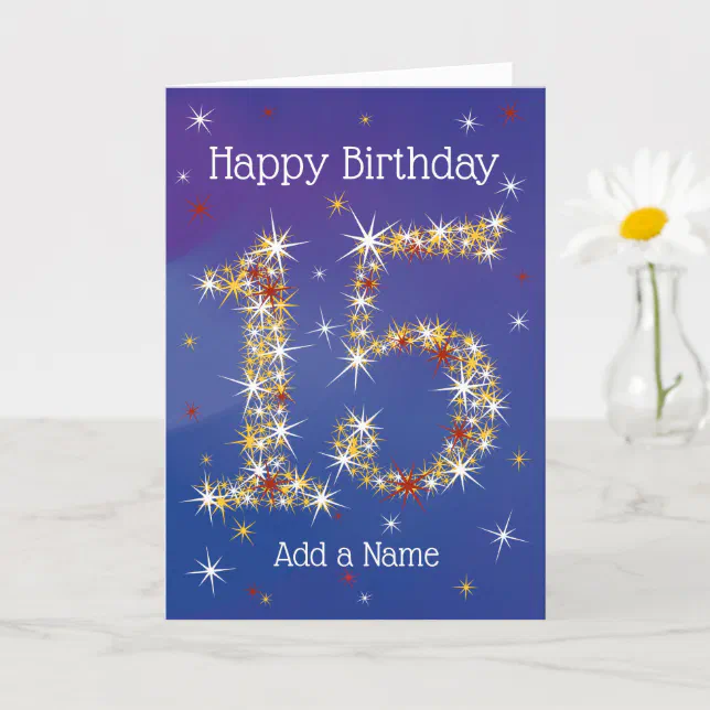 15th Birthday - Number 15 in Stars - Blue - Age 15 Card | Zazzle
