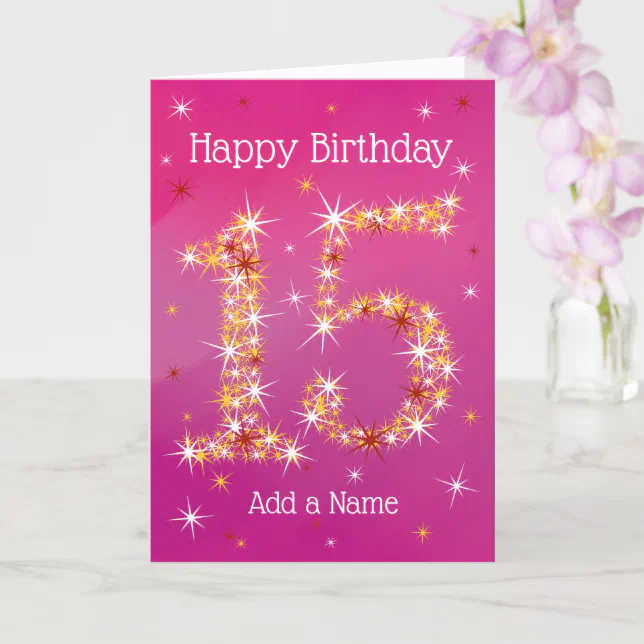 15th Birthday - Number 15 in Stars - Pink - Age 15 Card | Zazzle