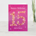 15th Birthday - Number 15 in Stars - Pink - Age 15 Card | Zazzle