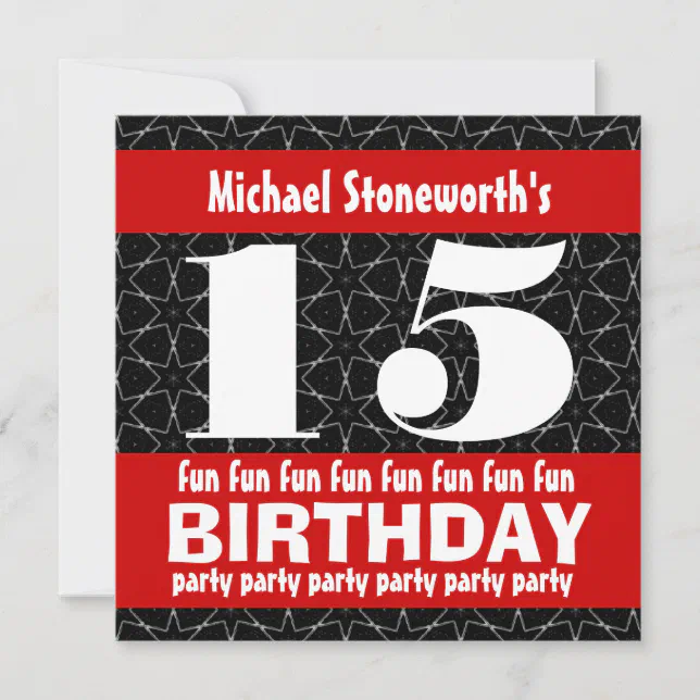 15th Birthday Party Black Red White W10A Invitation | Zazzle
