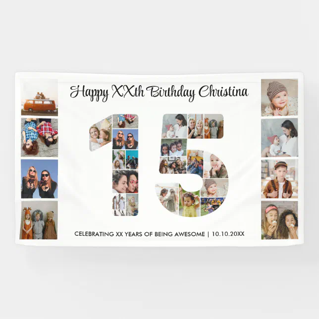 15th Birthday Party Number 15 Photo Collage Banner | Zazzle